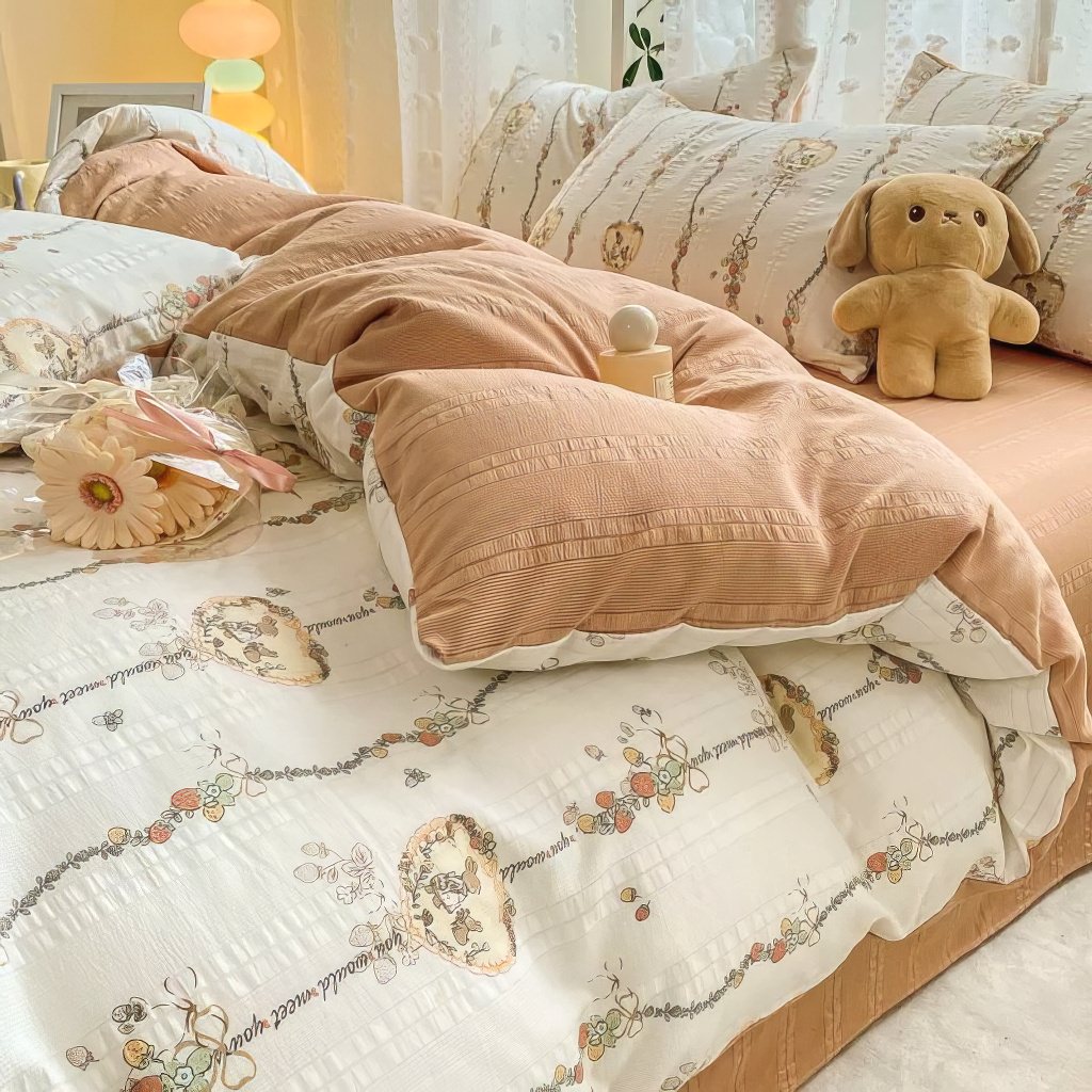 Cottagecore Rabbits Textured Bedding Set – BAJE HOME